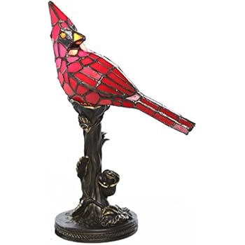 Tiffany Style Stained Glass Table Lamp: 13.5 Inch Red Cardinal ...