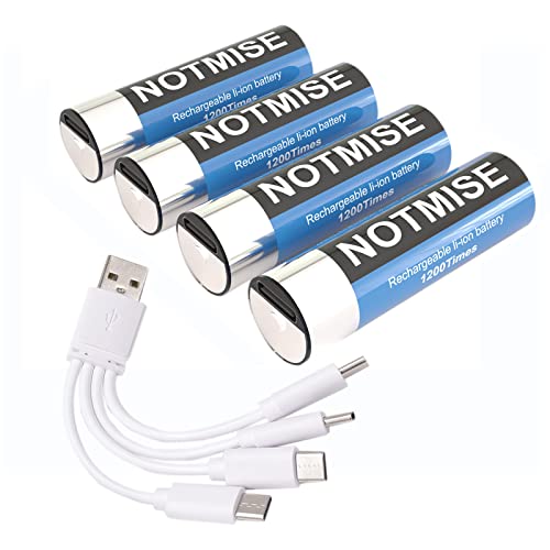 Notmise Rechargeable AA Batteries, AAA Lithium Ion 1.5V, Fast Charge, 4 ...