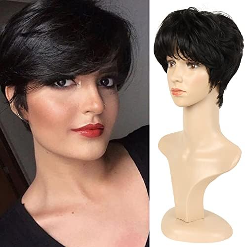 QUEENTAS Short Wigs for Black Women Pixie Layered Short Black Wig with ...