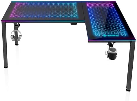 EUREKA ERGONOMIC RGB LED Gaming Table L Shape 152.4 x 102.4 x 76.2 cm ...
