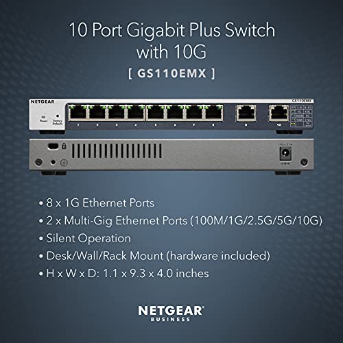 NETGEAR 10-Port Gigabit/10G Ethernet Plus Switch (GS110EMX) - Managed ...