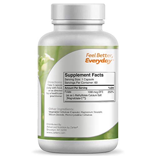 Zahler Methyl Folate (Quatrefolic Acid), 1000MCG, Supports Healthy Fetal Development, Certified ...