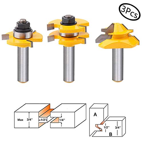 Helovmine Tongue and Groove Router Bit Tool Set 3 Teeth Adjustable T ...