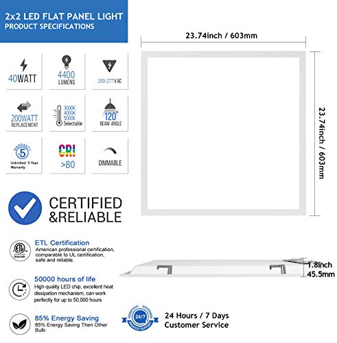2x2 FT LED Drop Ceiling Light Fixture 40W 3000K-4000K-5000K 3 Color ...