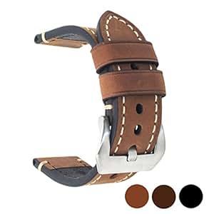 Brown 22mm Genuine Leather Wristwatch Watch Band Oil Tan Vintage ...