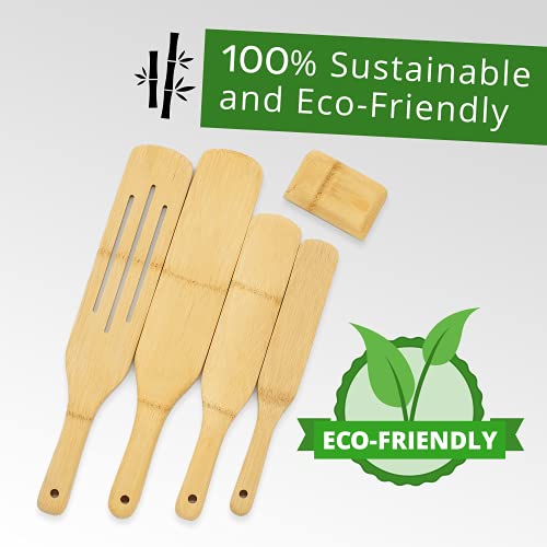 Stratus Home 5 pcs Bamboo Spurtle Set with Pot Scraper. Wooden Spatulas ...