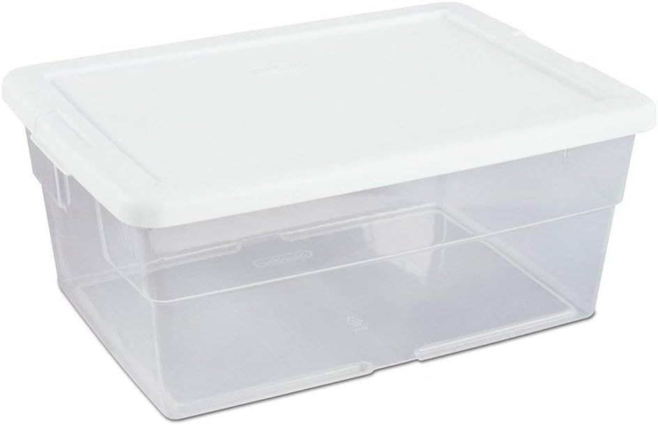 Sterilite 16428012 Storage Box, 16 Quart White Lid with Clear Base 24 ...