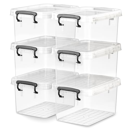 Citylife 6 Packs 3.5 QT Small Storage Bins with Black Handle Clear ...