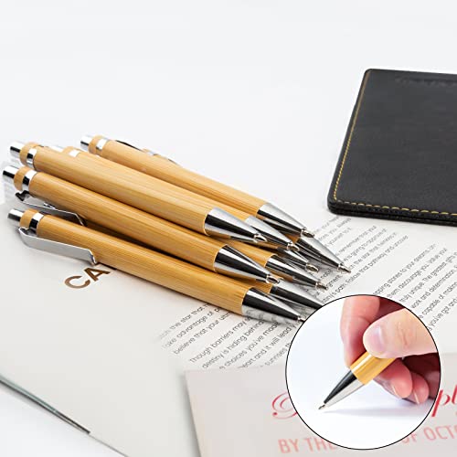 Bamboo Retractable Ballpoint Pen(12 pack),Black ink 1mm Sustainable Pens for Journaling Writing ...