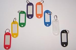 16 Plastic key tag labels with name cards - 2 sets each of 8 different ...