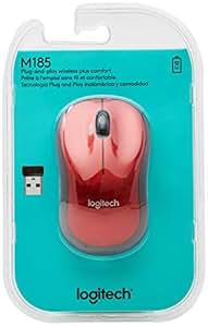 Amazon.com: Logitech M185 Wireless Optical Mouse 2.4 GHz, Red (910 ...