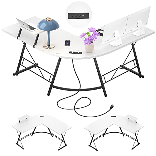 Ecoprsio L-Shaped Desk, Corner Desk with Outlets and USB Ports, Large L ...