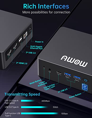 AWOW Mini PC Intel J4125, 8GB LPDDR4 128GB M.2 SSD Mini Desktop ...