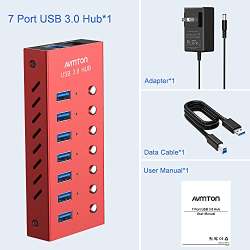 AVMTON Small USB Hub 3.0 Powered 7 Ports USB Port Expander Multi Port ...