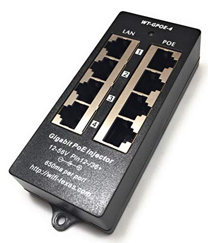 PoE Texas - 4 Port Gigabit Passive PoE Injector with 48V 48W UL Power ...