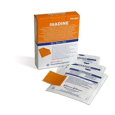 Inadine 5cm x 5cm x5 Non-Adherent Wound Dressings, Povidone Iodine ...