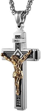 HZMAN Catholic Jesus Christ on INRI Cross Crucifix Gold Silver Tone Stainless Steel Pendant ...