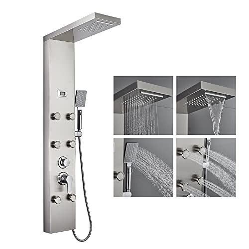 ROVATE Luxury Rainfall Waterfall Shower Tower Panel System, 304 ...