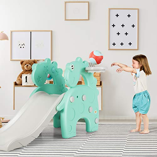 HONEY JOY Kids Slide with Basketball Hoop, 3-in-1 Toddler Climber Slide ...