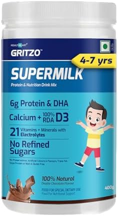 Gritzo SuperMilk Overall Growth (4-7y), 6g Protein (Double Chocolate ...