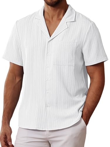 Anbech Mens Summer Beach Shirts Short Sleeve Button Down Shirts Fashion ...