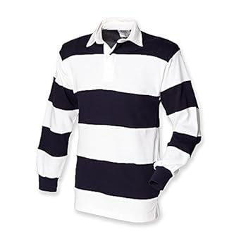 Front Row Heavy Duty Cotton Sewn Stripe White and Navy Rugby Shirt ...