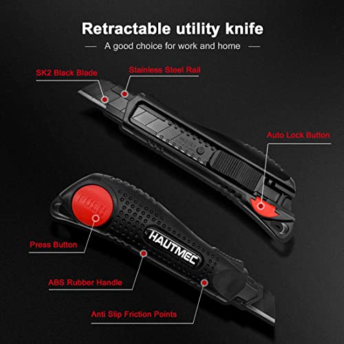 HAUTMEC 18mm Utility Knife Box Cutter Retractable Snap off Black SK2 ...