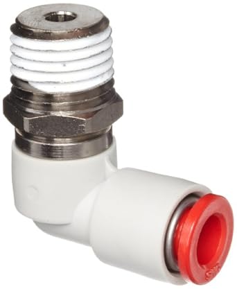 SMC KS Series PBT Rotary Push-to-Connect Tube Fitting, 90 Degree Elbow with Sealant, 1/4" Tube ...