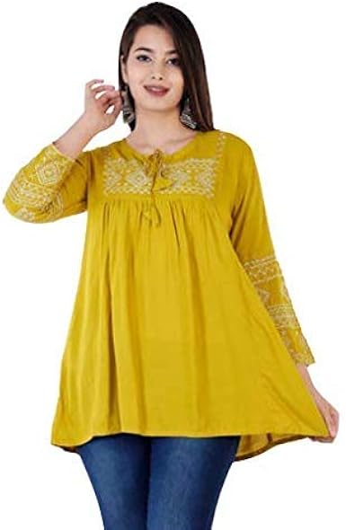 Buy KEEP CART Short Kurti for Women| Embroidered Straight Rayon Kurta ...