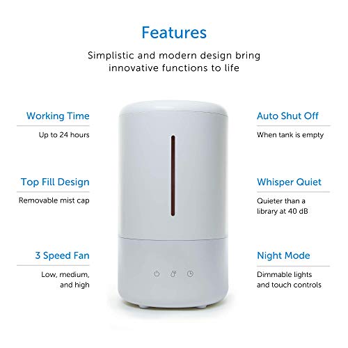 NOMA 3.5L Cool Mist Ultrasonic Humidifier with Adjustable Mist Level ...