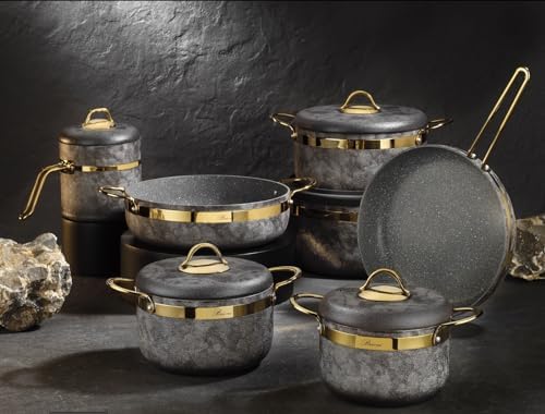 سعر Brioni ROYAL STONE Natural Granite Cookware Set - 12 PCs (4 Pots 18 ...