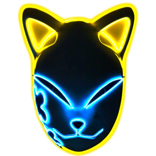 Demon Slayer Mask Japanese Anime Mask, Led Halloween Mask Demon Fox ...