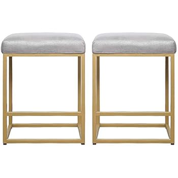 Amazon.com: Brage Living Backless Gold Barstool with Round Black PU ...