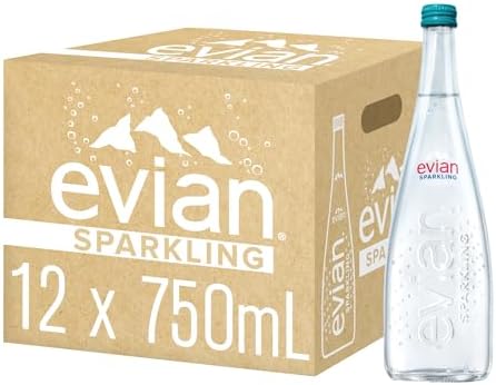 Evian Sparkling Carbonated Natural Mineral Water 750ml Glass Bottle, Case of 12 Bottles ...