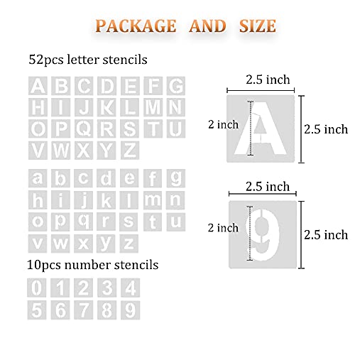 Eage Alphabet Letter Stencils 2 inches, 62 Pcs Reusable Plastic Letter ...