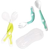 Amazon.com : Kizingo Toddler Spoon | Curved Self-Feeding Baby Spoon | Left-Handed | Light Blue ...