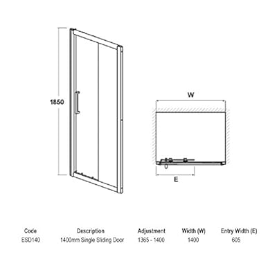 1400 x 700mm Walk in Single Sliding Rectangular Shower Enclosure 6mm ...