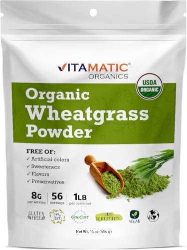 Vitamatic Certified USDA Organic Wheat Grass Juice Powder 1 Pound (16 ...