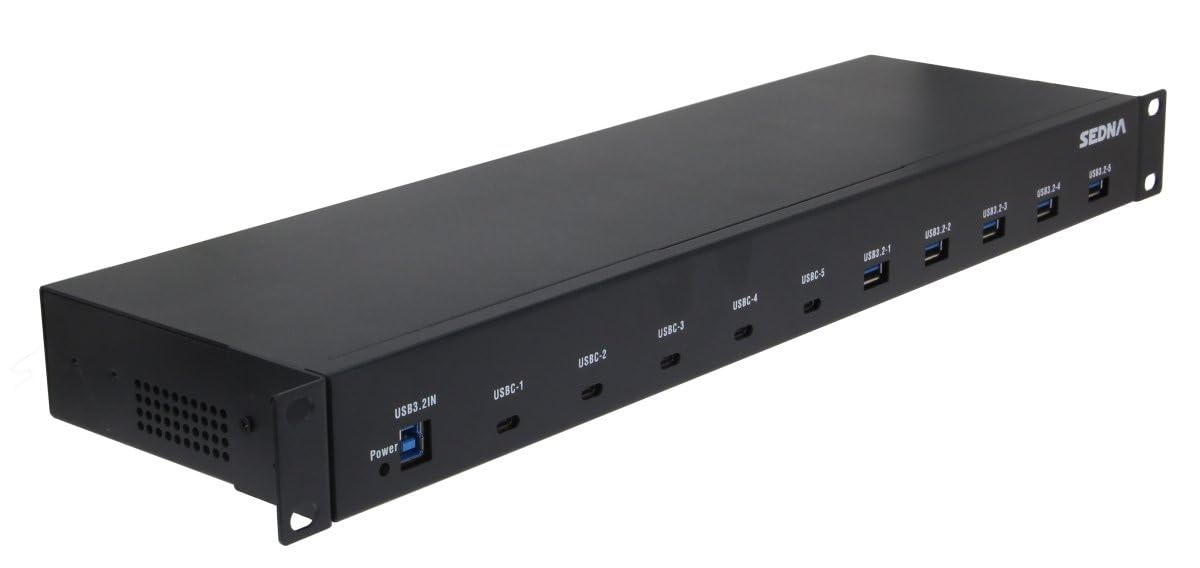 SEDNA - 19 Inch 1U Rack Mount 10 Port USB 3.2 Gen II Hub (10Gbps) (5 x ...