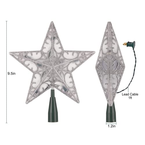 Christmas Star Tree Topper, Plug In Sliver Glittered 3D Star Tree ...