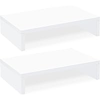 White Monitor Stand Riser-2 Pack,Wood 2 Tier Adjustable Monitor Stand ...