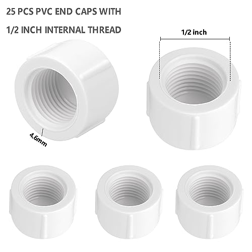 25Pack 1/2 Pvc Cap Female, Sch 40 PVC Pipe Threaded Cap, PVC Pipe ...
