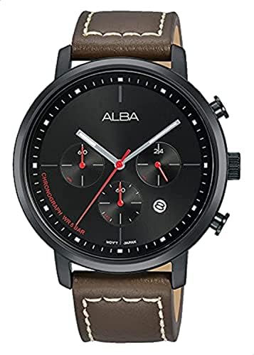 Alba PRESTIGE chronograph Leather strap Band Analg Watch for MEN Black ...