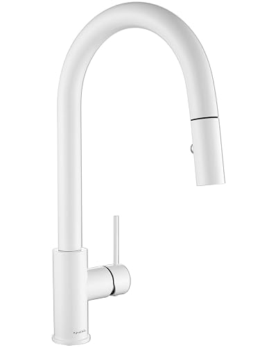 AguaStella AS60W Shiny White Kitchen Sink Faucet with Pull Down Sprayer ...