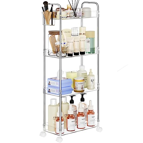 SPACEKEEPER Acrylic Rolling Storage Cart 4 Tier Clear Bathroom Cart ...