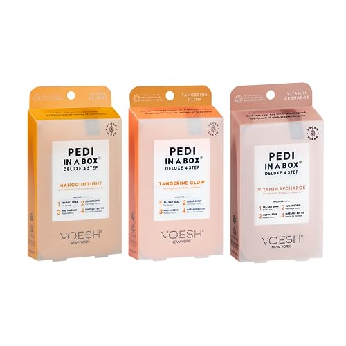 VOESH Pedi in a Box 4 Step Fruity Trio - 3 Pack of Mango Delight, Tangerine Twist & Vitamin ...