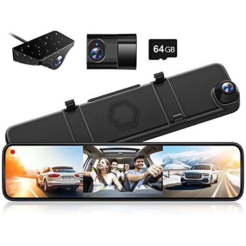 WOLFBOX G890 12" 3 Channel Rear View Mirror Camera, 2K Triple Mirror ...