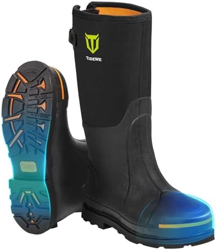 TIDEWE Rubber Work Boot for Men with Steel Toe & Shank, Waterproof Anti ...