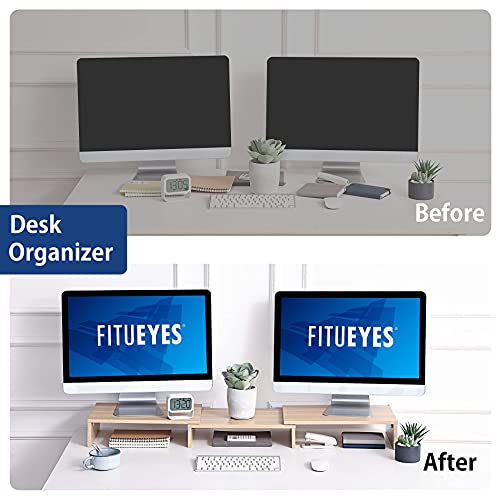 FITUEYES Dual Monitor Stand – 3 Shelf Computer Monitor Riser, Wood ...