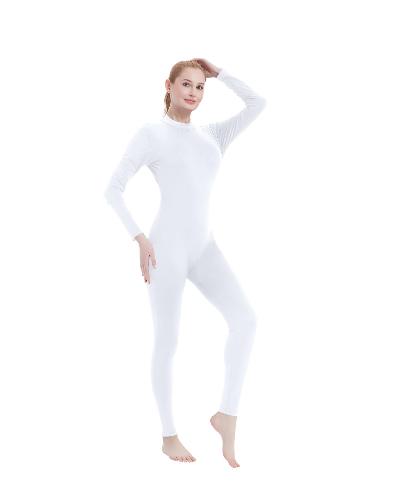 Kninmdor Women Unitard Dance Bodysuit Nude High Neck Turtleneck ...